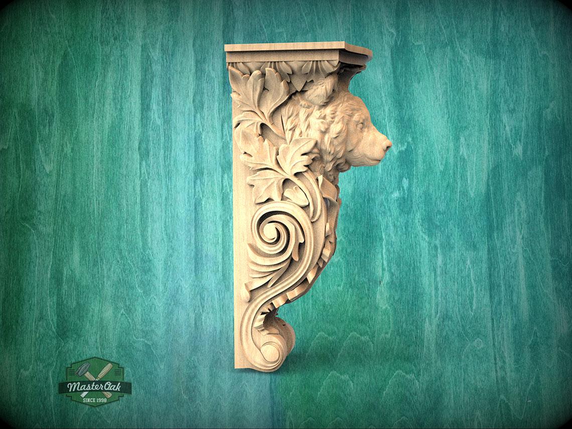 Large Carved Wood Corbel With Bear Head 1pc, Unpainted – Decorative ...