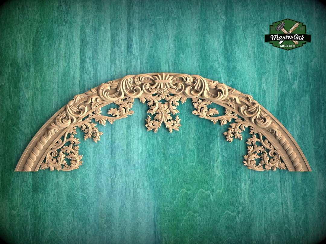 Regal Rhapsody: Carved Wooden Arch Appliqué, 1pc, Unpainted, Home Wall ...