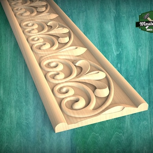 Elegant Fleur Motif: Carved Wood Molding Trim, 40" Decorative Wooden ...
