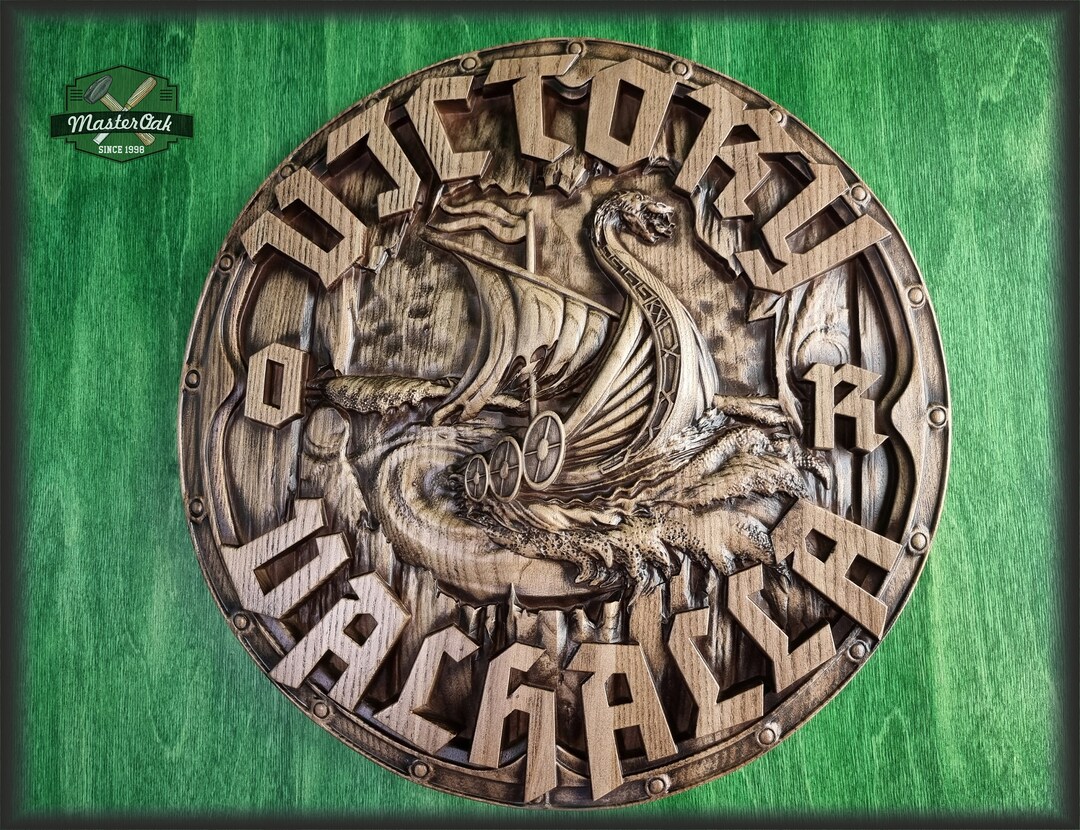 Victory or Valhalla Carved Panel of Wood, Vikings Drakkar, Viking Wall ...