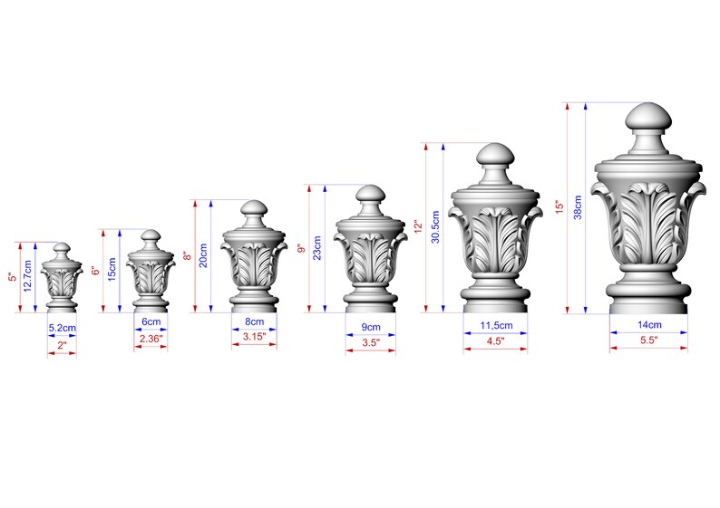 Hardwood Unpainted Classic Finial With Acanthus Leaves Carved - Etsy