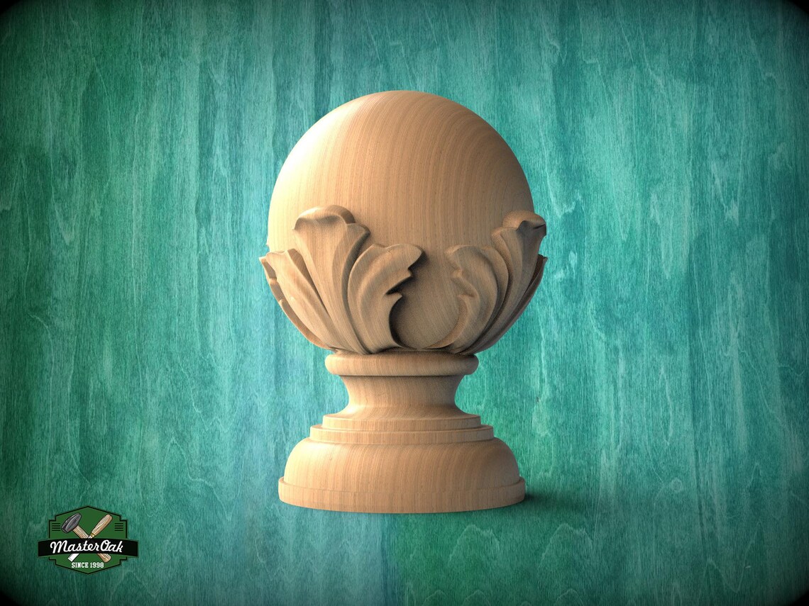 Wooden Round Newel Cap With Acanthus Carving – Finial Post Cap for ...