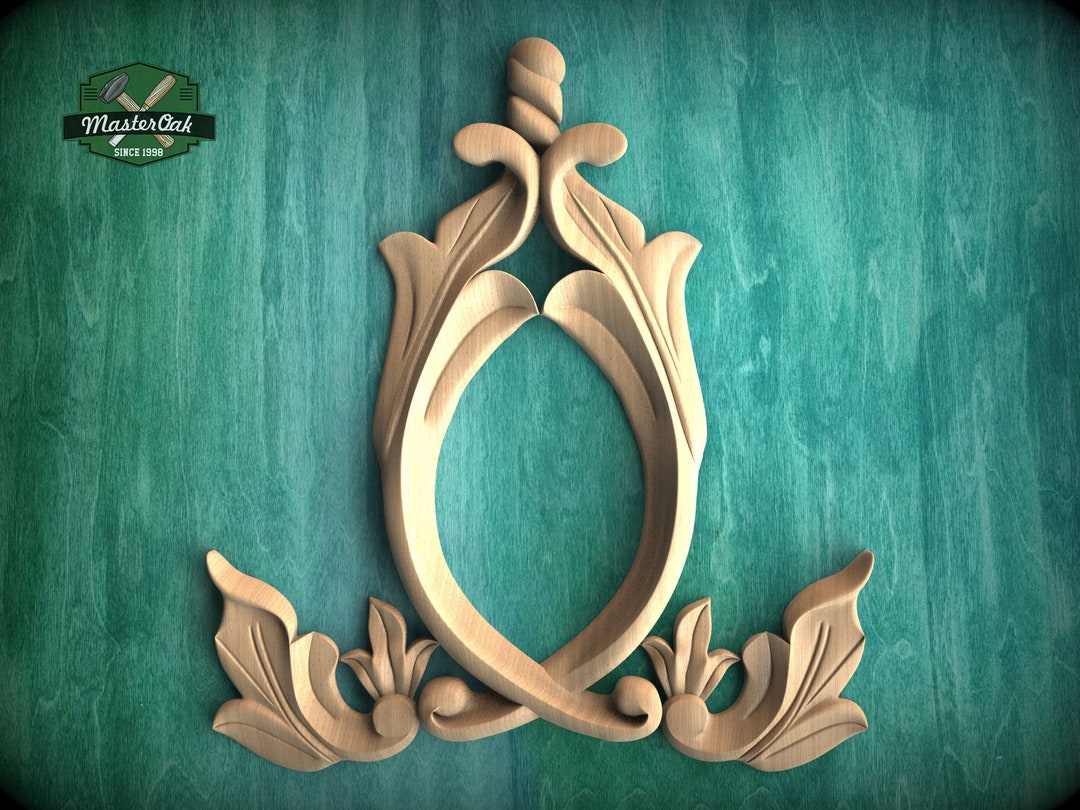 Decorative Leaf Motif Wooden Onlay– Elegant Frame Applique, 1pc ...