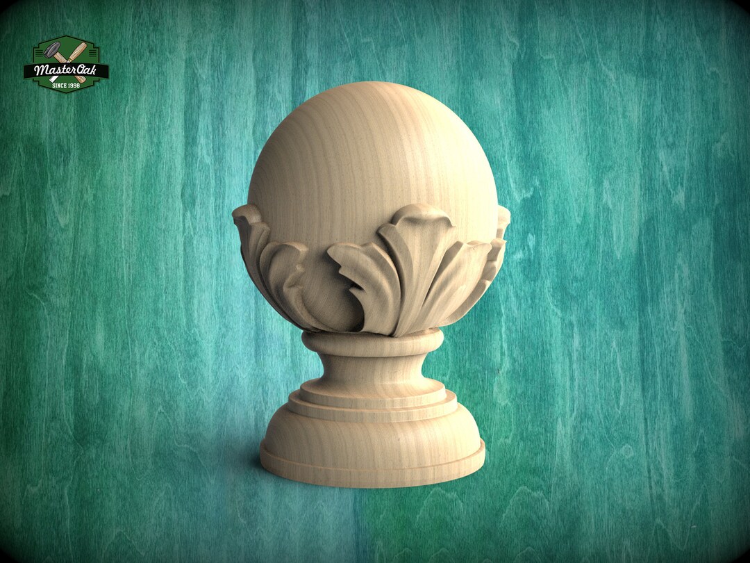 Wooden Round Newel Cap With Acanthus Carving – Finial Post Cap for ...