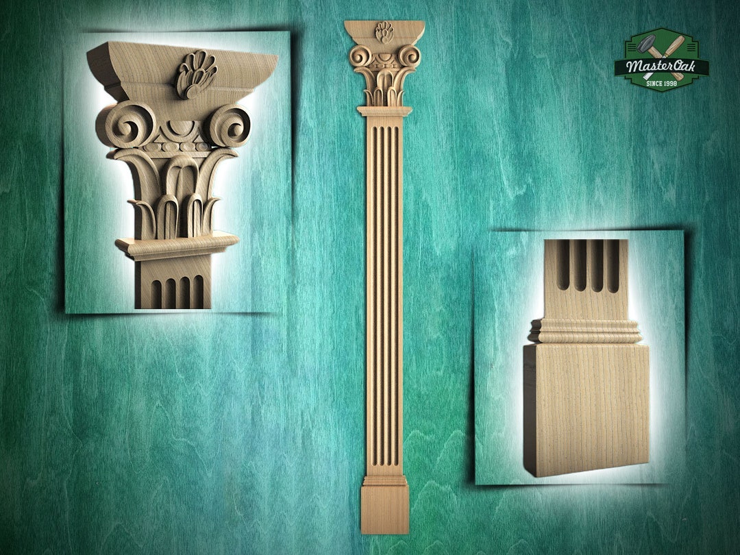 Wood Carved Regal Ionic Column Pilaster, Classical Wood Ionic Pilaster ...