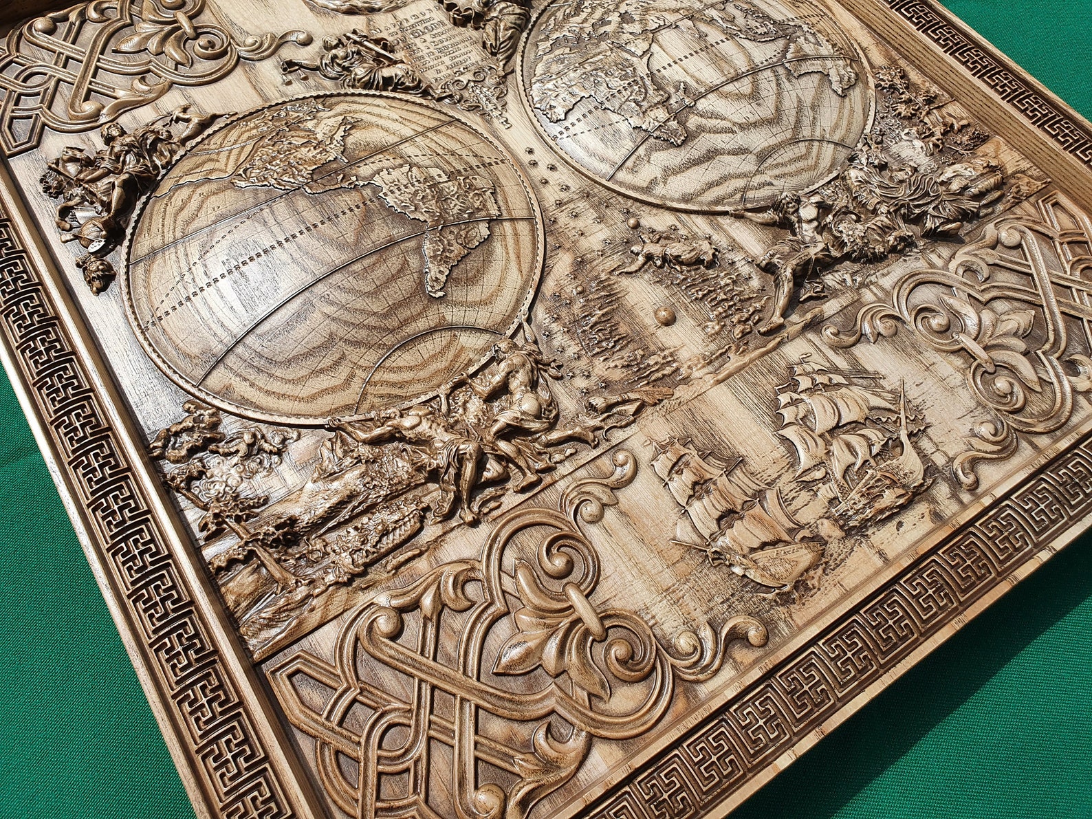 Antique Map of the World Made of Wood, Wood Map Wall Art, Carved Map of ...