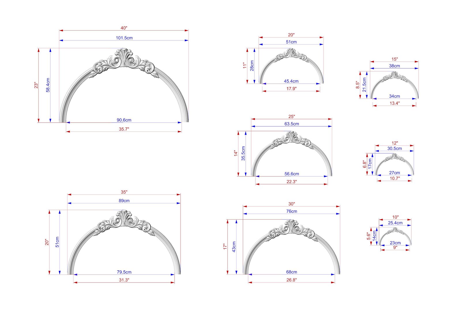 Elegant Slim-base Arch Wooden Appliqué – Carved Swirl Embellishments ...