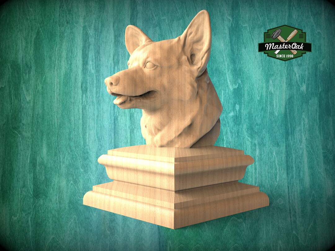 Corgi Bust Made of Wood, Unpainted, Corgi Wooden Finial for Staircase ...