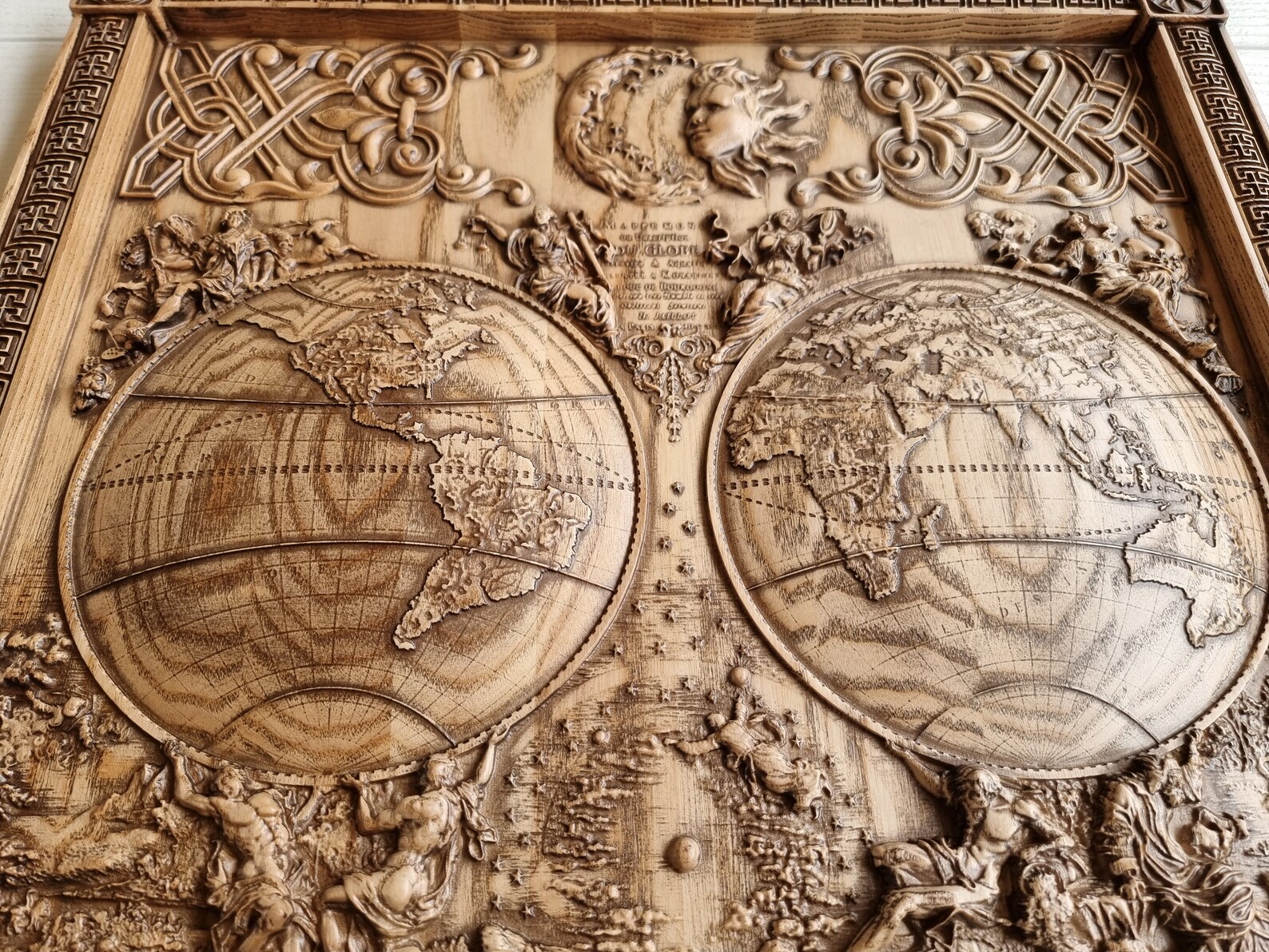 Antique Map of the World Made of Wood, Wood Map Wall Art, Carved Map of ...