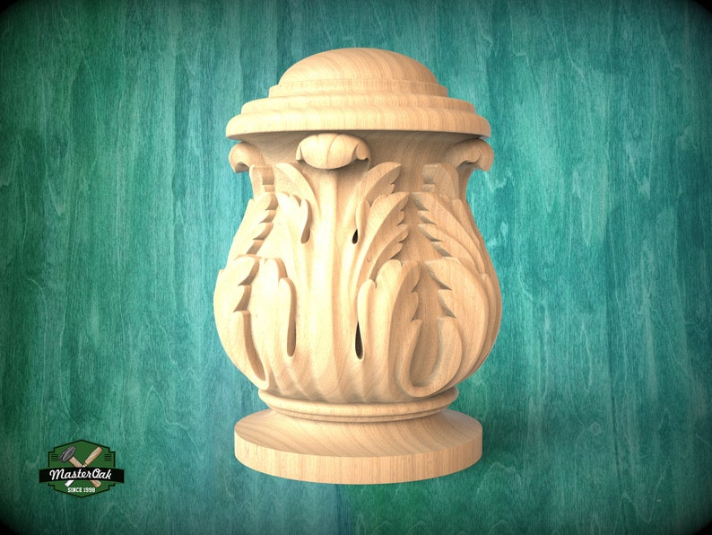 Decorative Wooden Newel Cap With Acanthus Leaves From Solid - Etsy