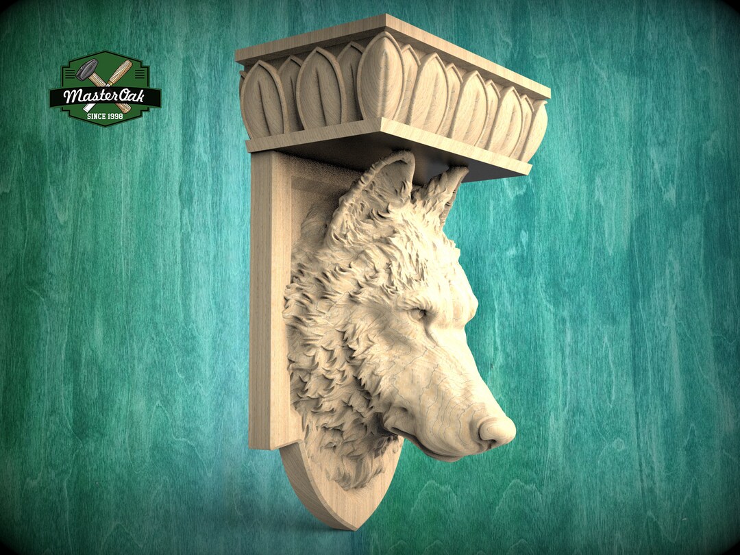 Wolf Head Corbel - Intricately Carved Wooden Wolf Shelf Bracket ...