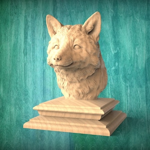 Fox Bust Made of Wood, Fox Wooden Finial for Staircase Newel Post, Fox ...