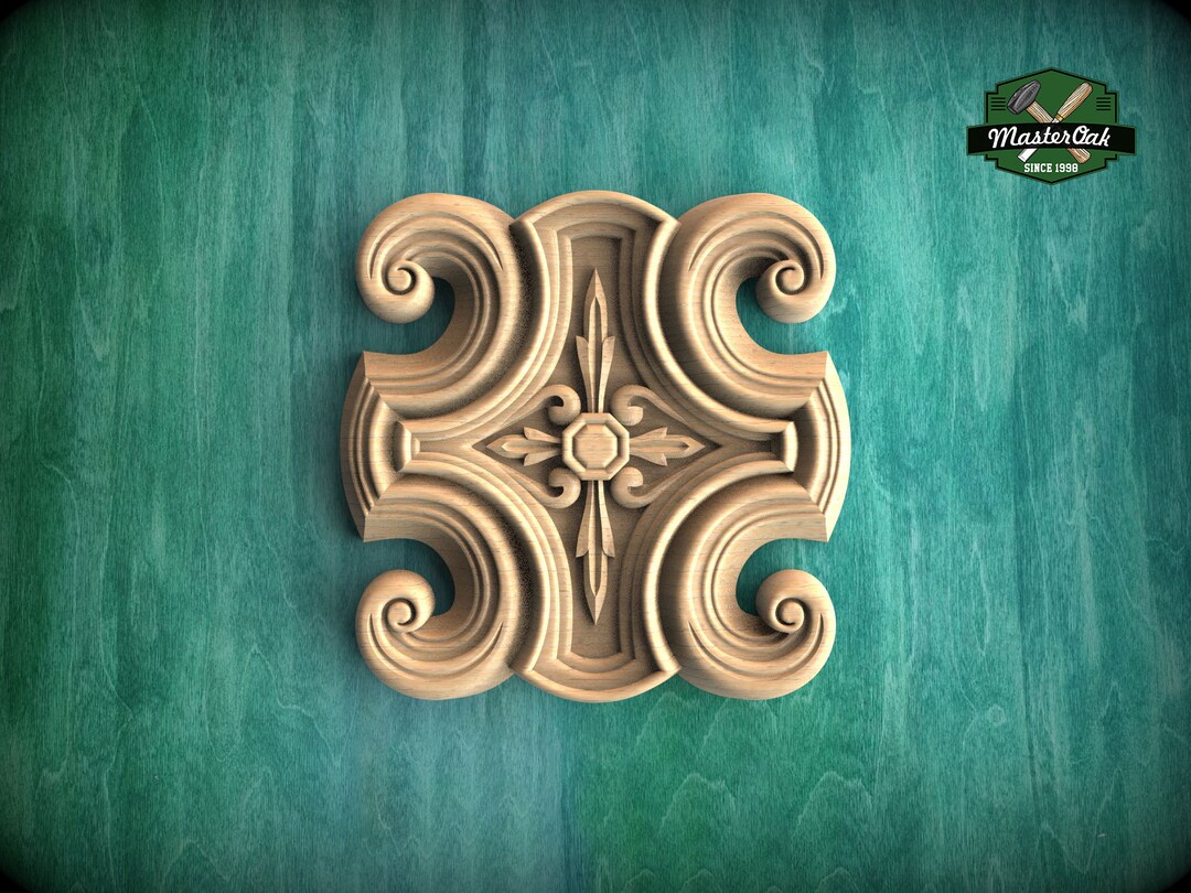 Cross-shaped Wooden Rosette With Scrollwork, 1 Piece, Unpainted, Home ...