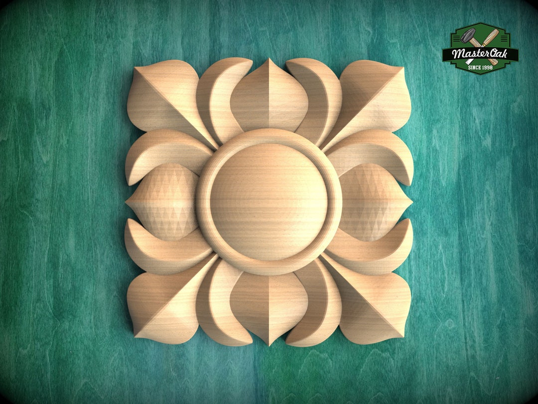 Square Carved Wood Rosette, Interior Design Element – Carved Adornment ...