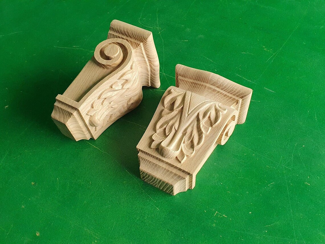 Pair of Carved Decorative Wooden Corbel, Antique Wood Shelf Bracket ...