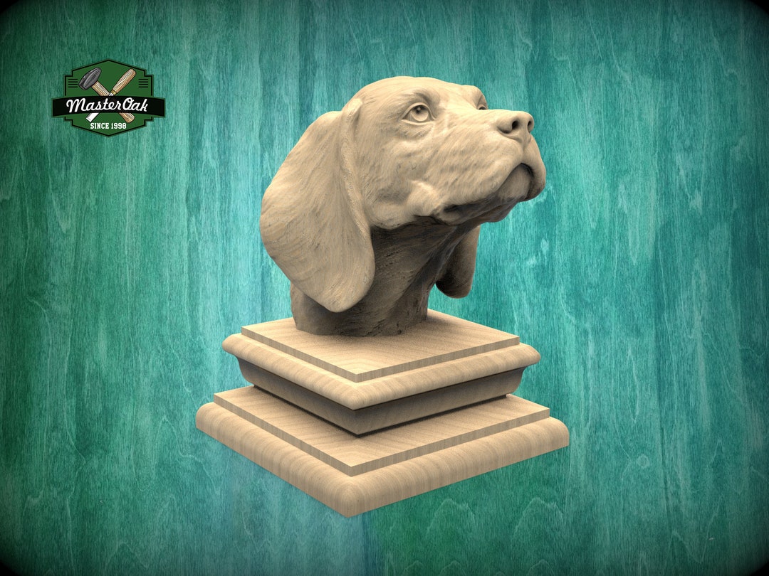 Beagle Bust Made of Wood, Unpainted, Beagle Wooden Finial for Staircase ...