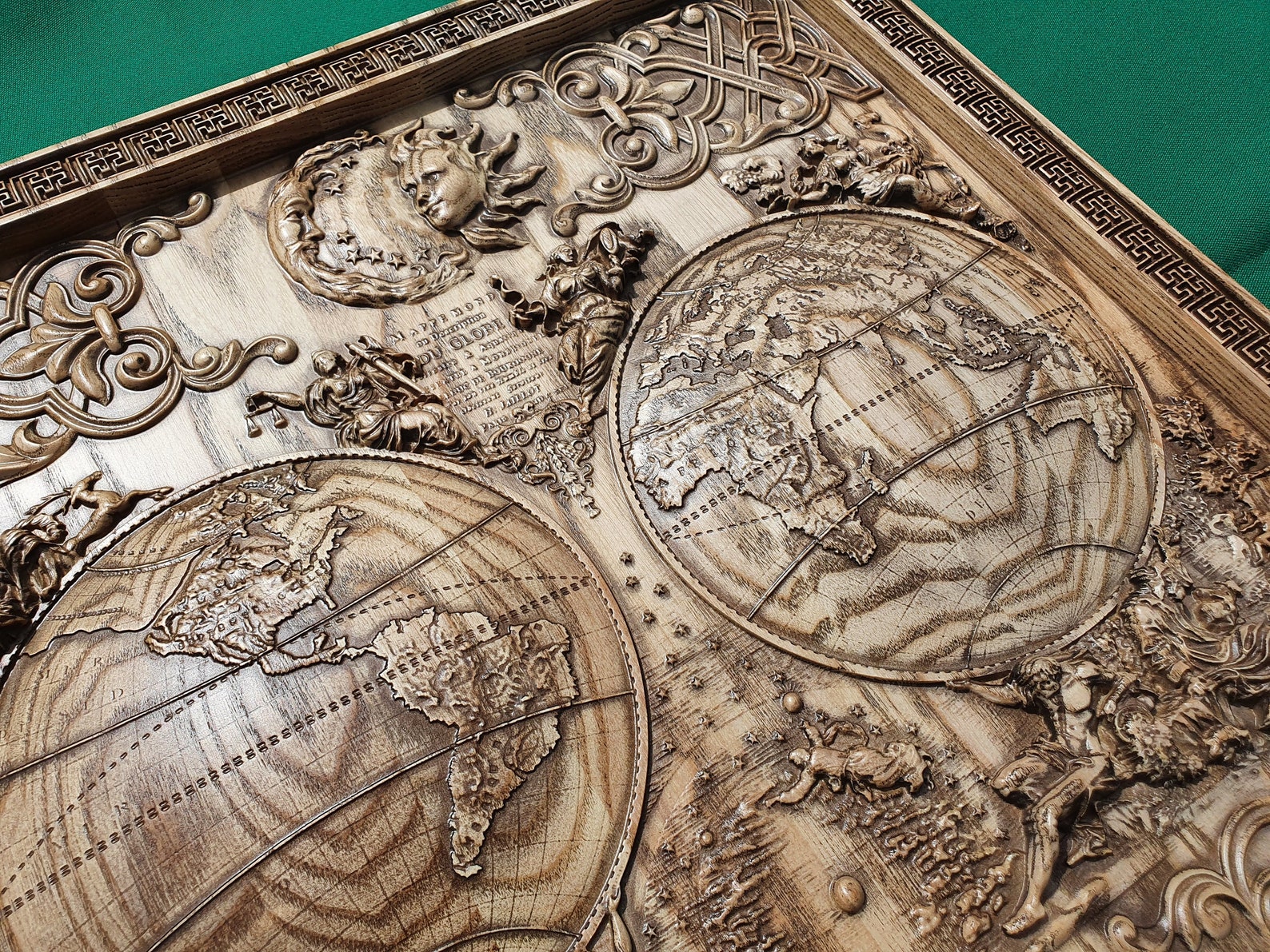 Antique Map of the World Made of Wood, Wood Map Wall Art, Carved Map of ...