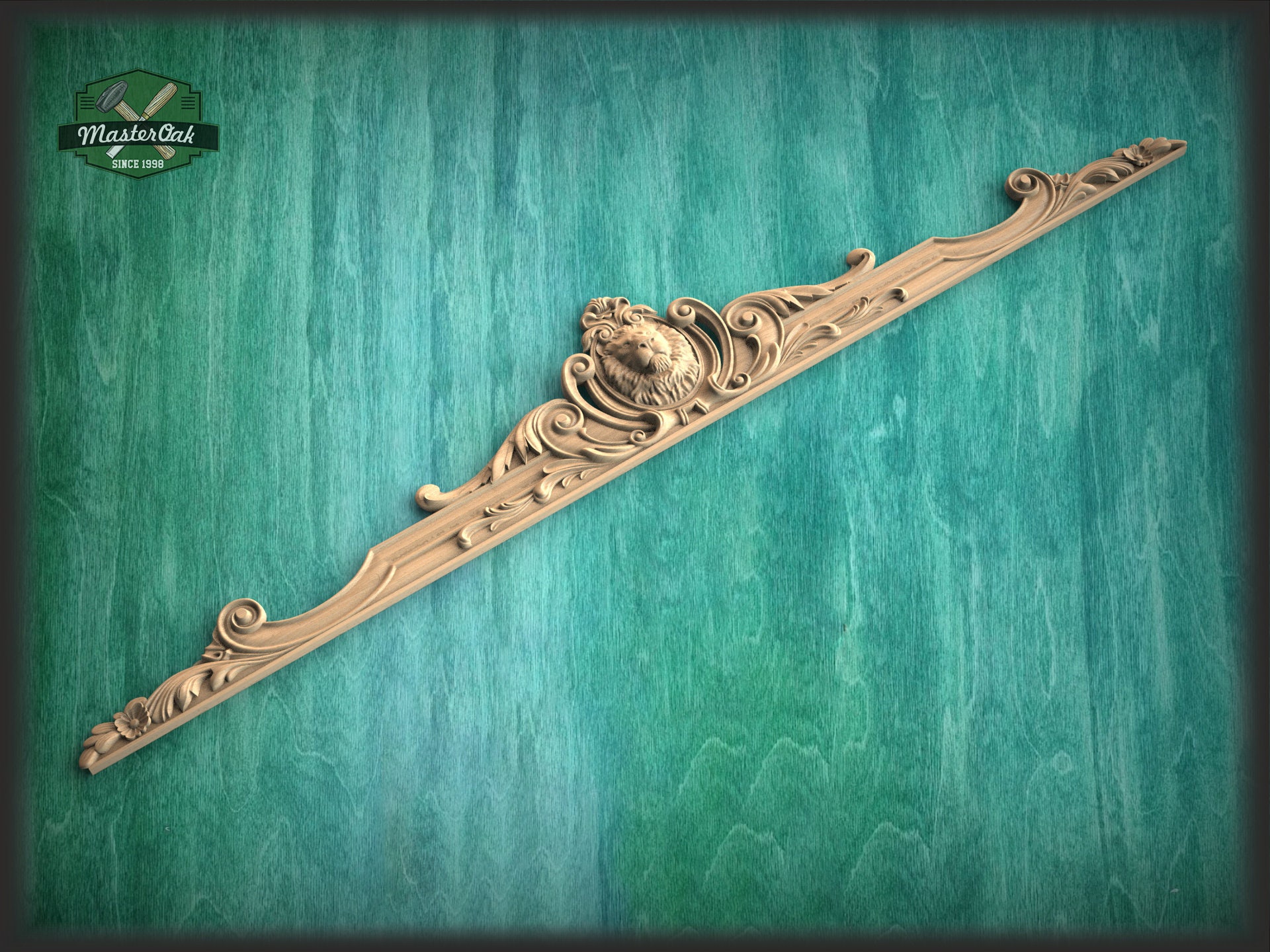 Lion Onlay Above the Entrance Large Oak Floral Center Onlay - Etsy