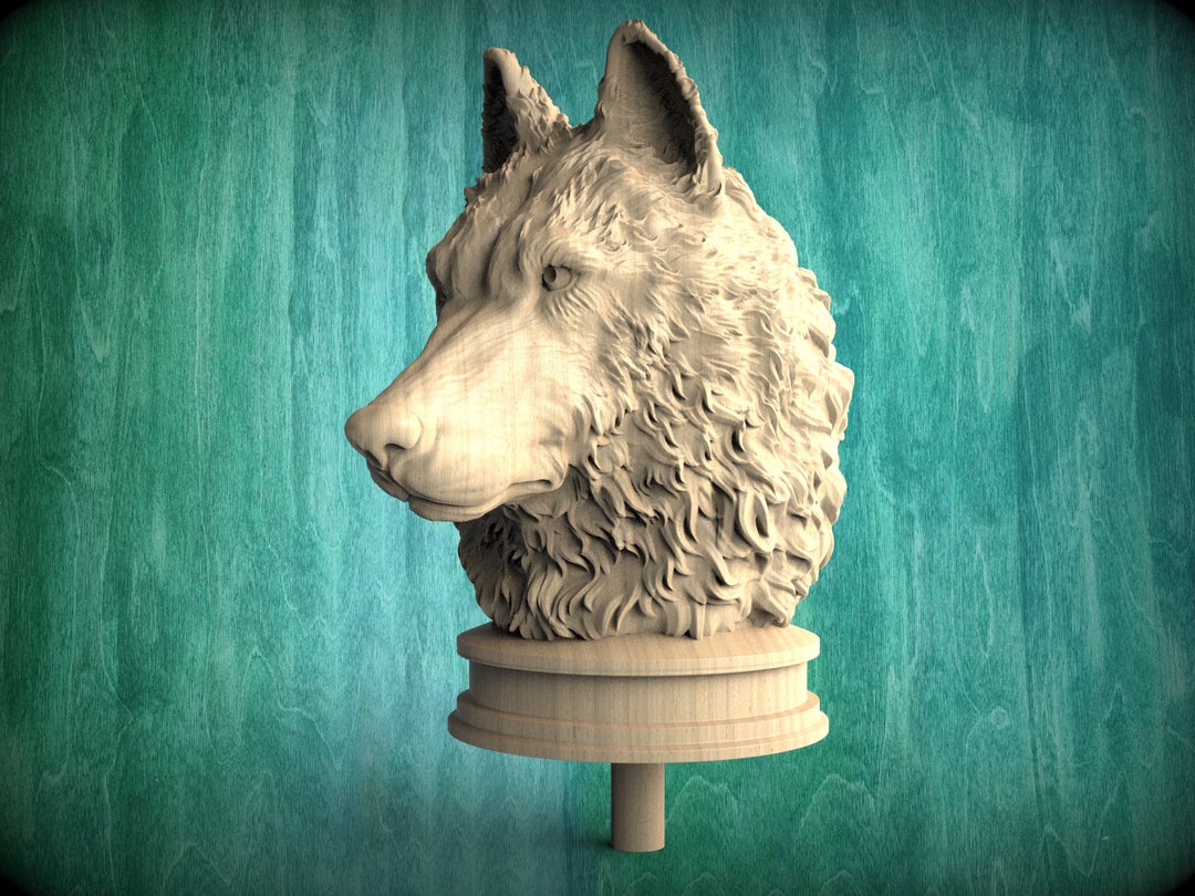 Custom Wolf Wooden Finial for Staircase Newel Post With a Round Base ...