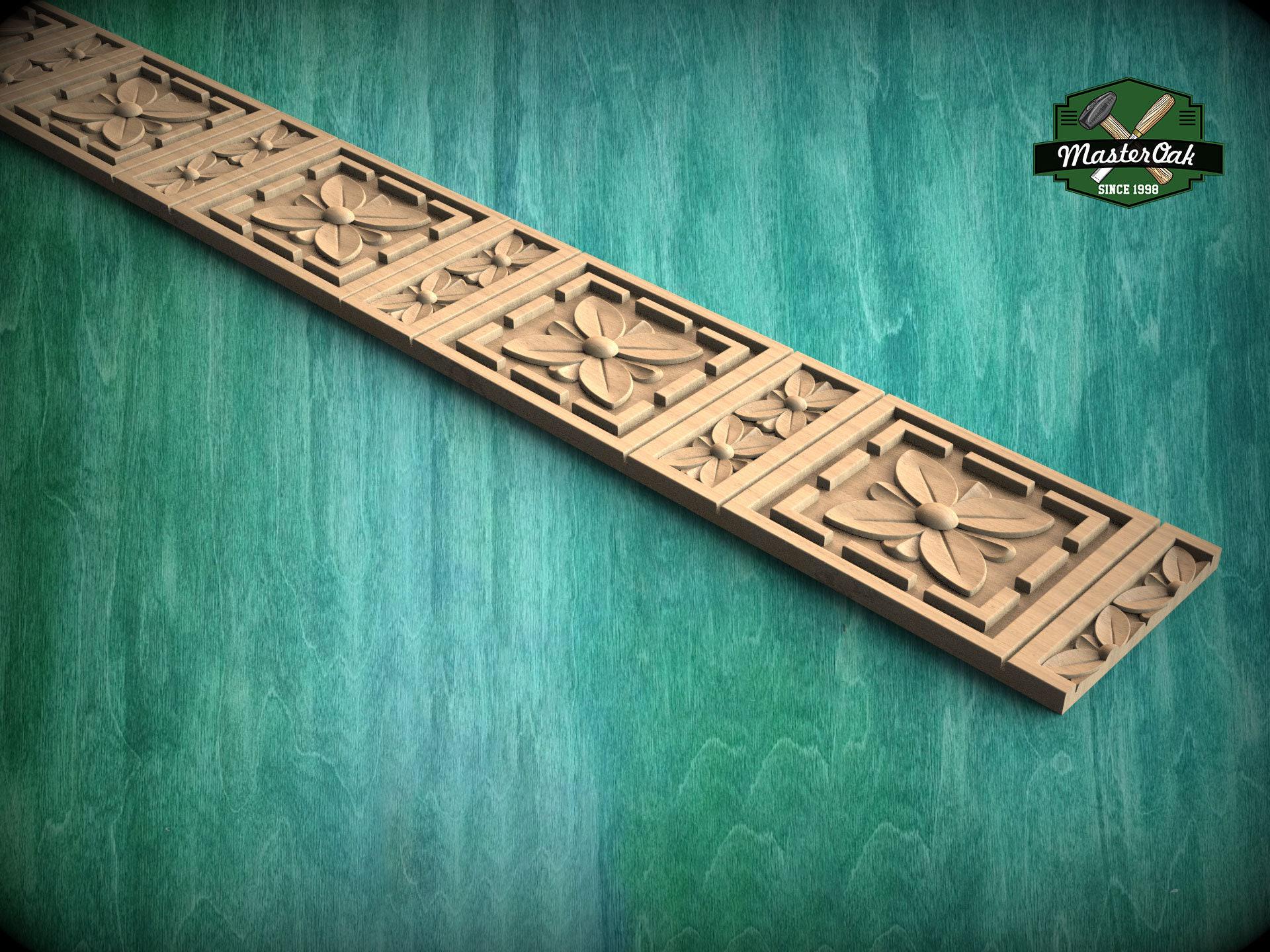 Carved Flower Moulding – Decorative Wooden Rosette Strip, Option 2, 40 ...