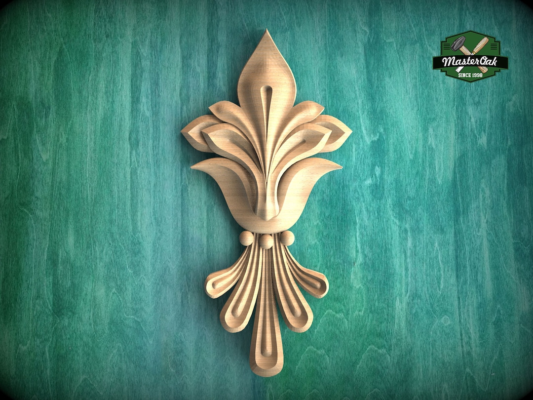 Fleur-de-lis Flourish: Vertical Wooden Carved Overlay, 1 Pc, Unpainted ...