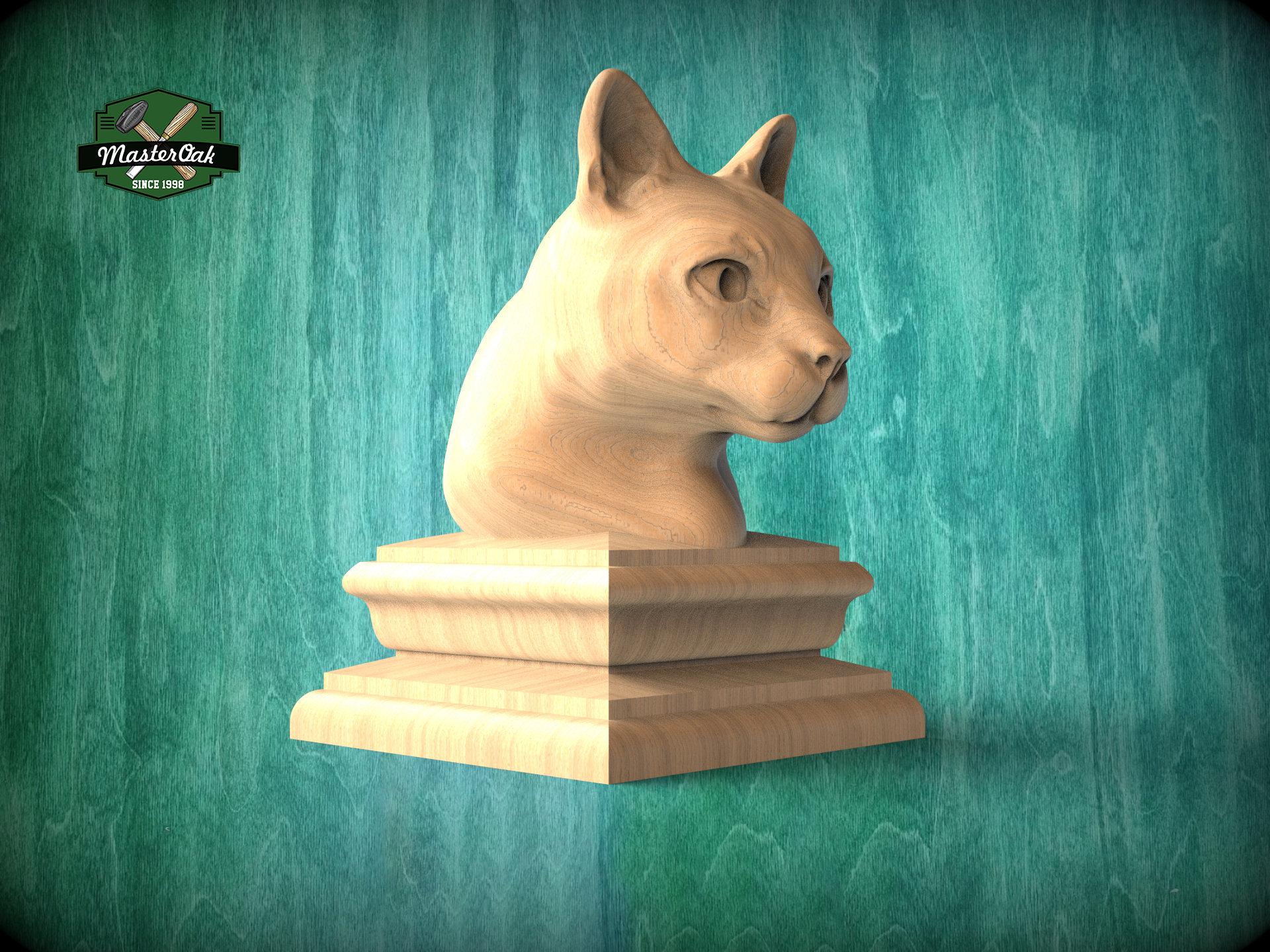 Wooden Cat Bust, Staircase Newel Post Finial, Cat Statue - Etsy