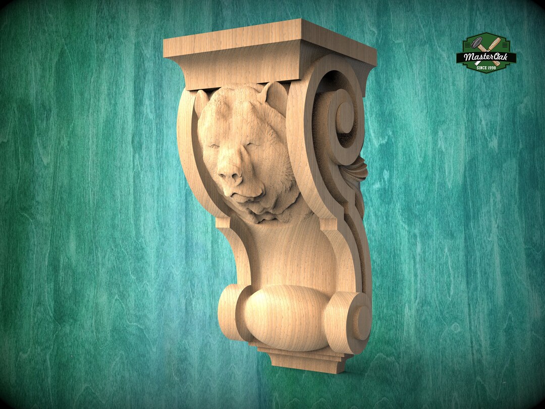 Corbel Kind Bear Made of Wood, Unpainted, Decorative Carved Wooden ...