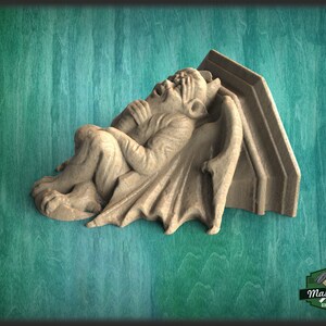 Devil Gargoyle of Wood, Carved Gothic Corbel Gargoyle, Fireplace Figure ...