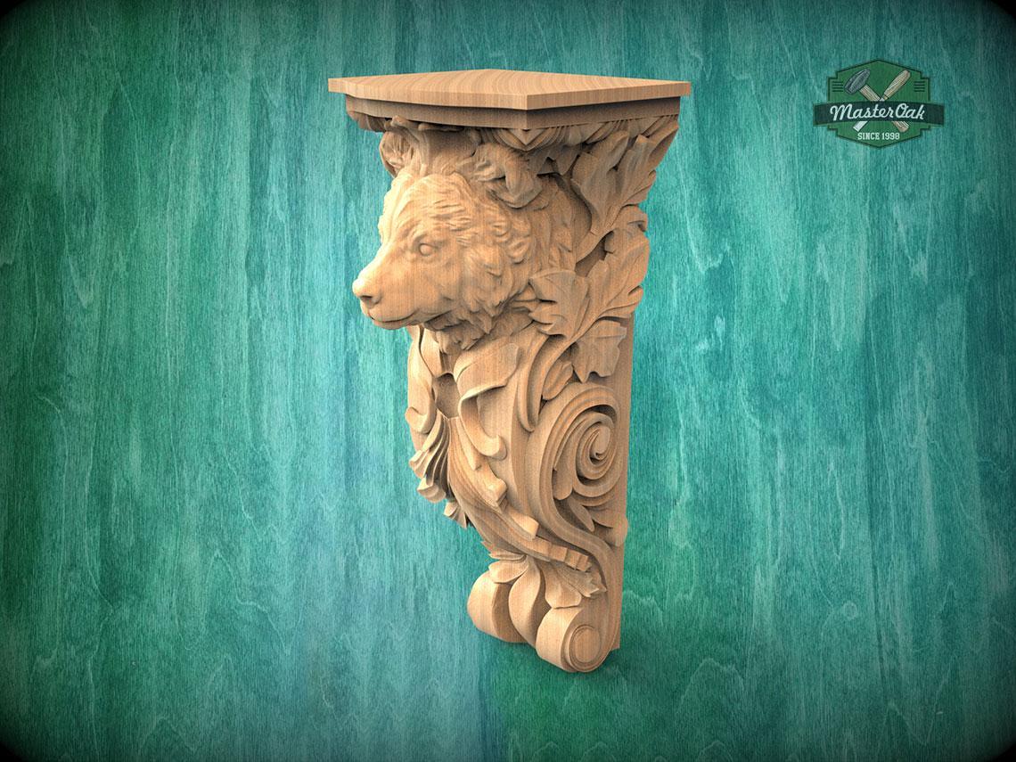 Large Carved Wood Corbel With Bear Head 1pc, Unpainted – Decorative ...