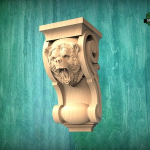 Corbel Angry Bear Made of Wood, Unpainted, Decorative Carved Wooden ...