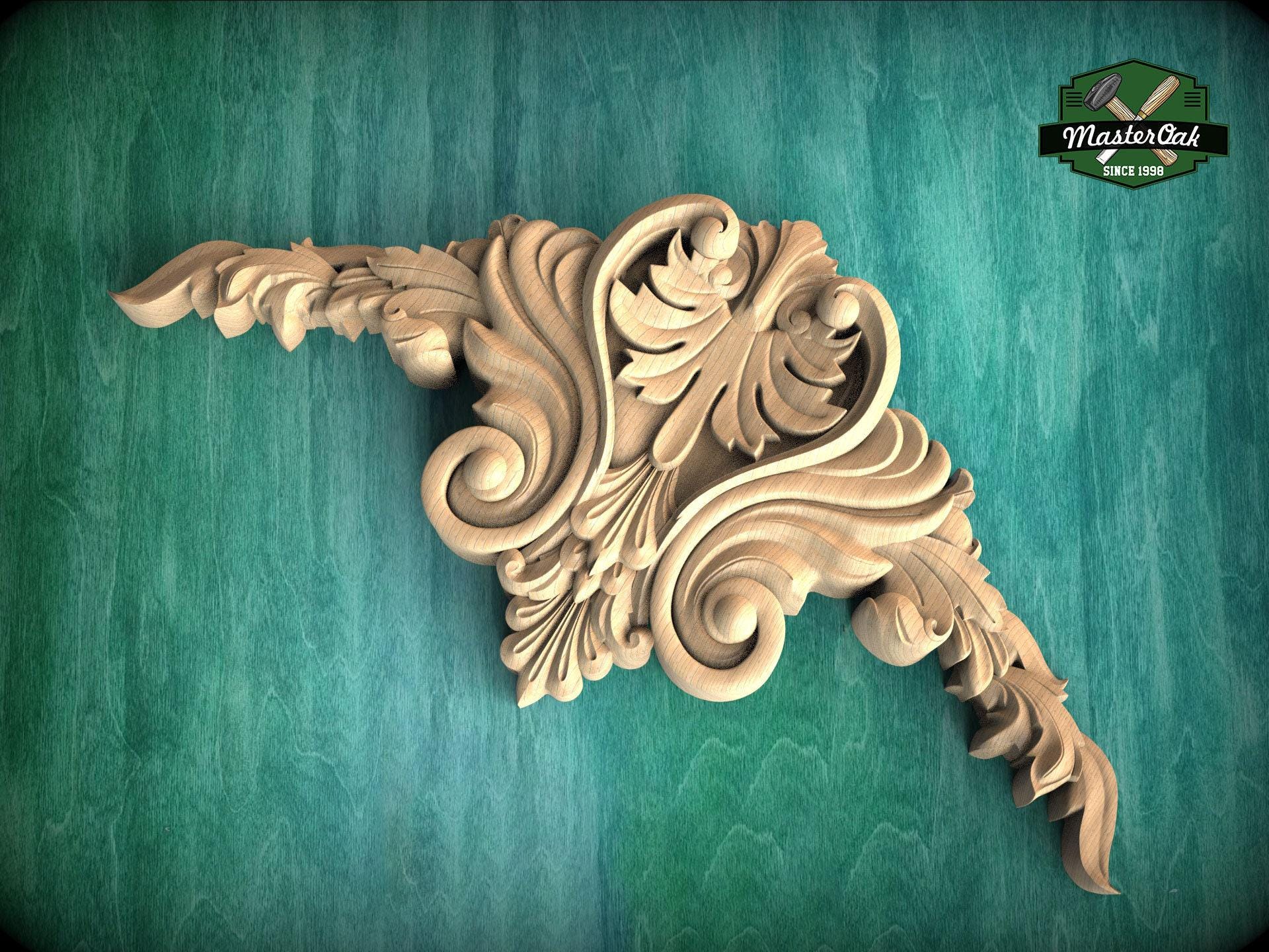 Artisanal Wood Onlay With Leaf Motifs – Ornamental Design Accent, 1pc ...
