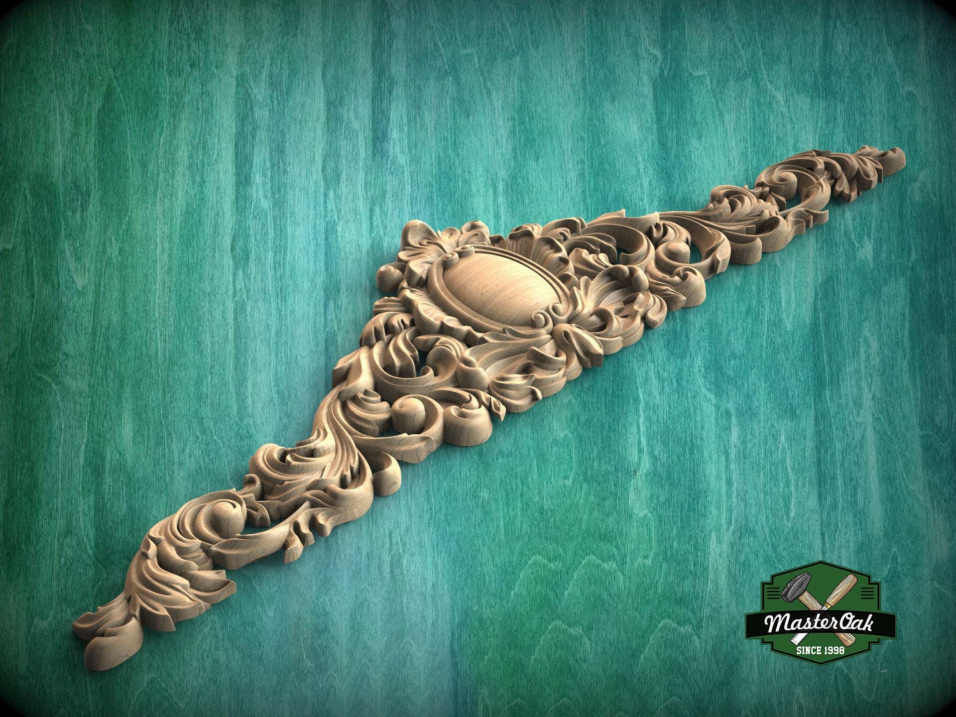 Carved Regal Crest Wooden Applique, Baroque Scrollwork Elegance, 1pc ...