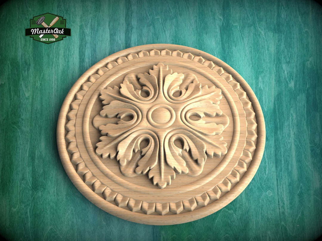 Renaissance Rosette: Carved Wooden Emblem, 1 Pc, Unpainted, Decorative ...