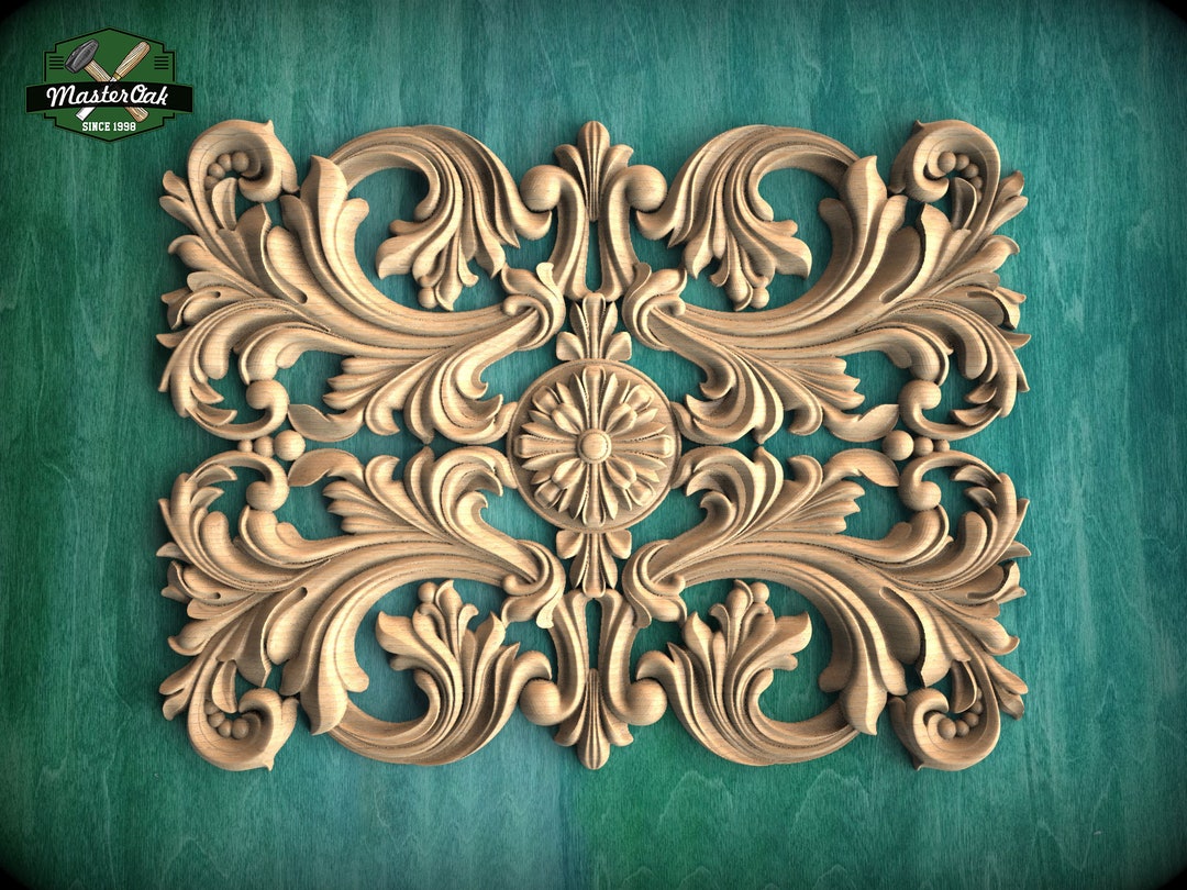 Renaissance Reverie: Exquisite Rectangular Wood Onlay, Wooden Panel ...