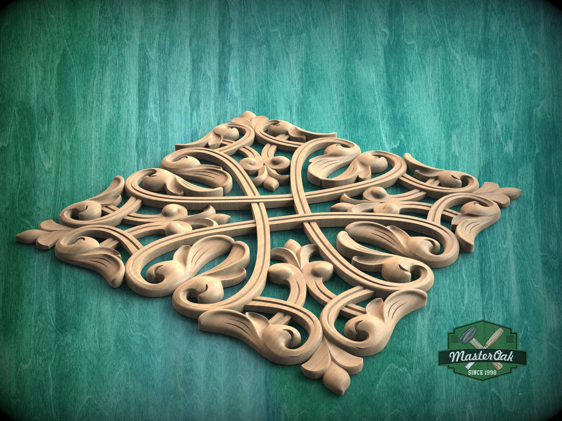 Square Lattice Wood Rosette, Classic Scrollwork Wood Panel, 1pc, Home ...