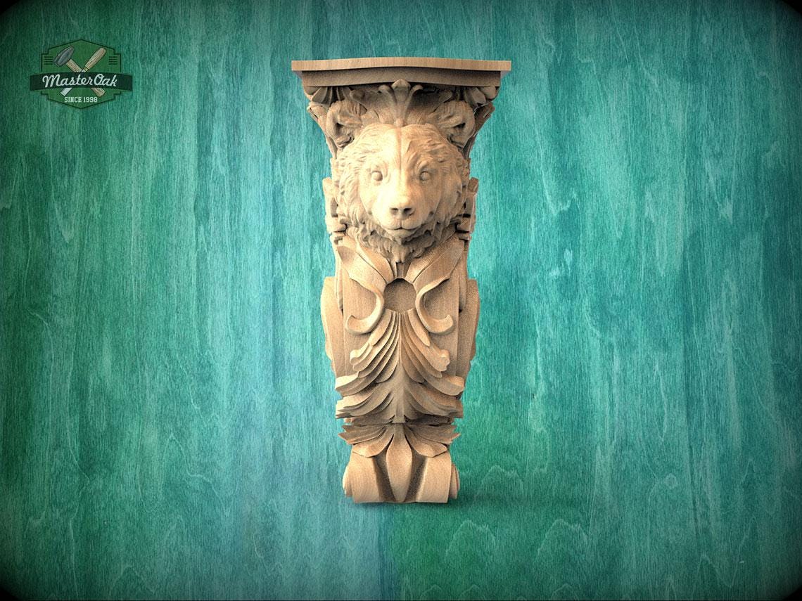 Large Carved Wood Corbel With Bear Head 1pc, Unpainted – Decorative ...