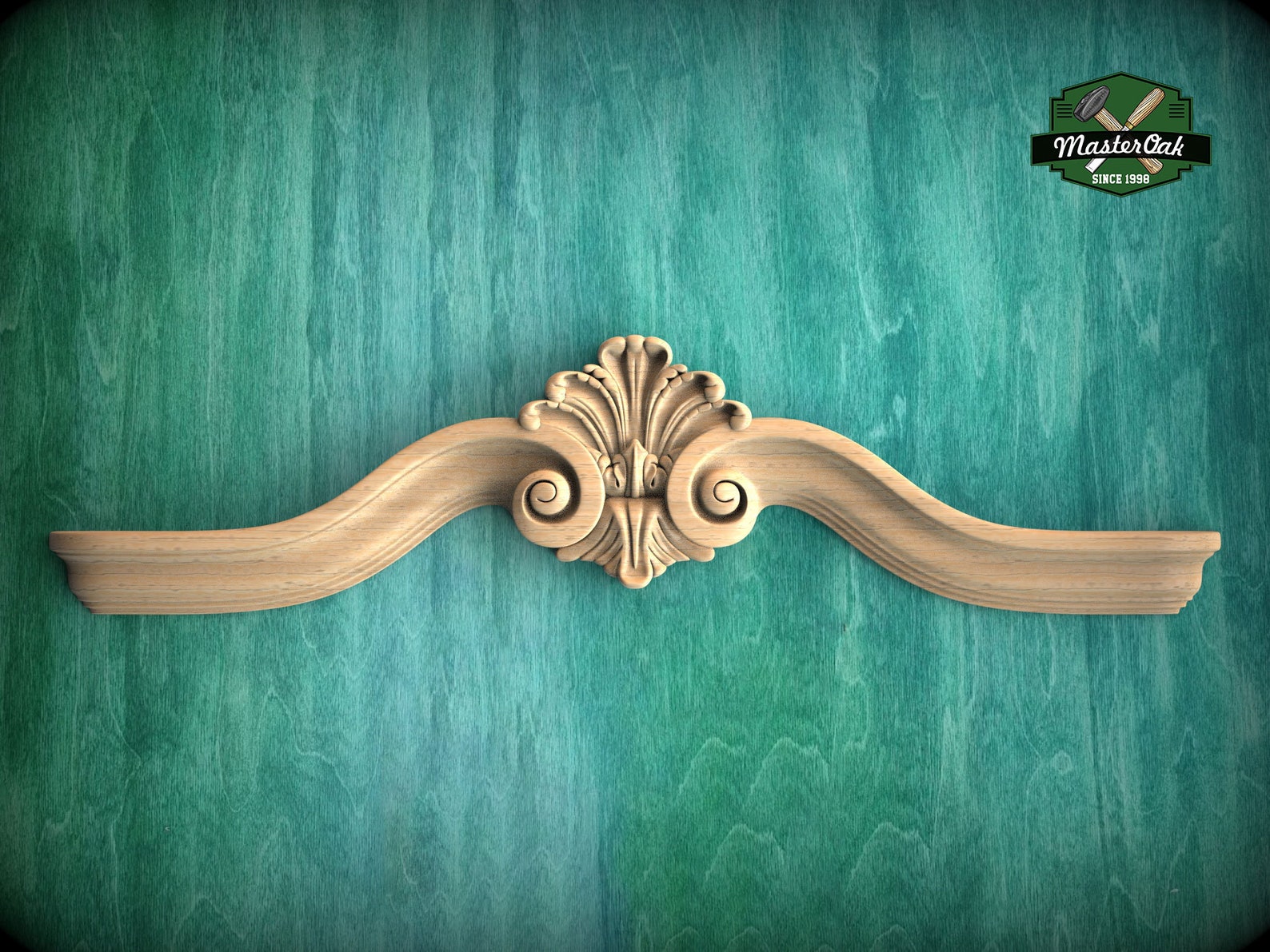 Curved Wooden Cornice With Central Shell Motif, 1 Piece, Unpainted ...