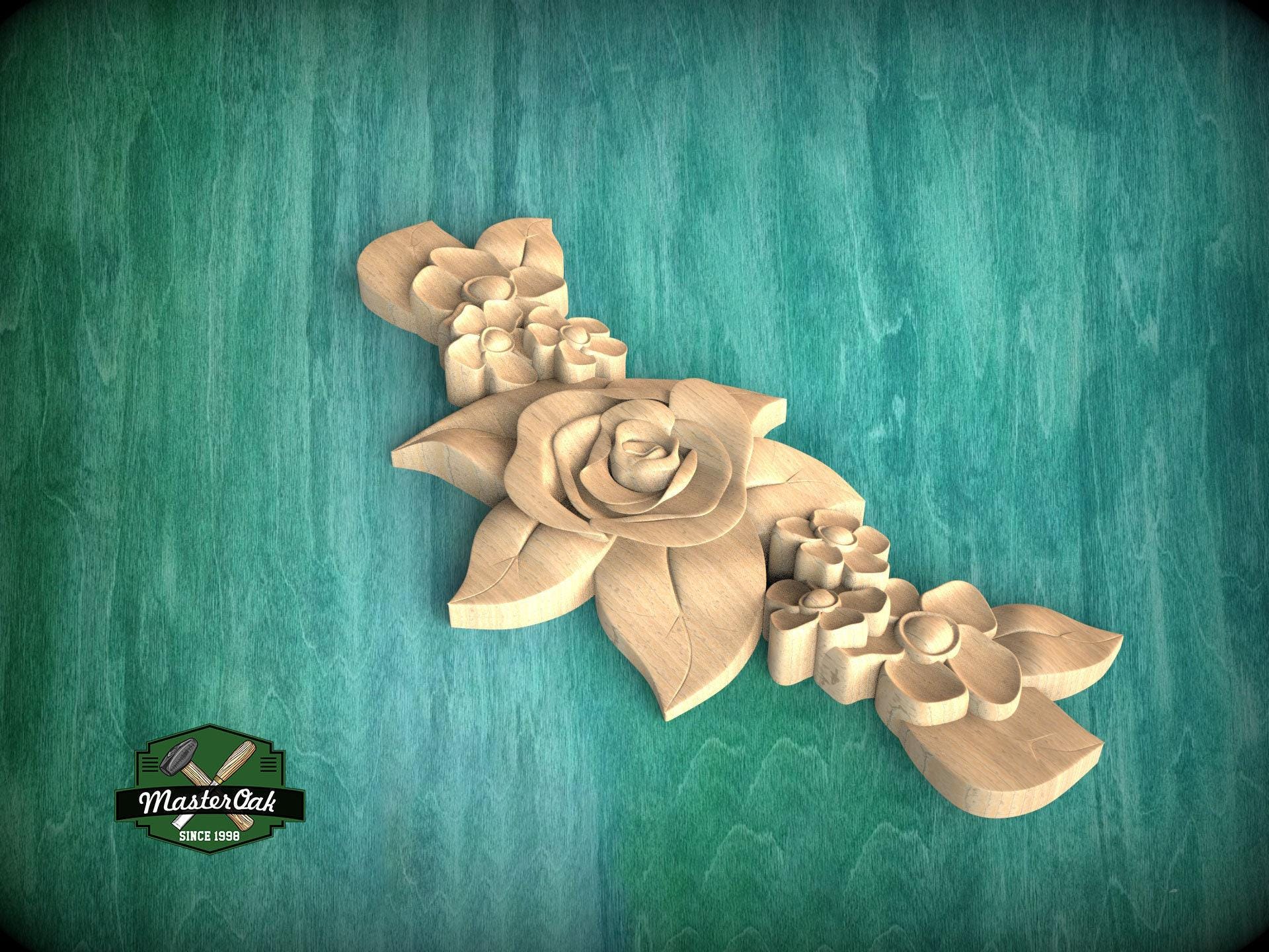 Floral Wooden Carving Applique for Rustic Home Decor, Decorative Wood ...