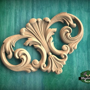 Grand Sweeping Scrolls Wood Carving – Ornate Home Accent, Opulent Wood ...