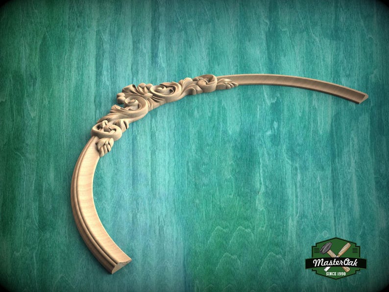 Elegant Slim-base Arch Wooden Appliqué – Carved Swirl Embellishments ...