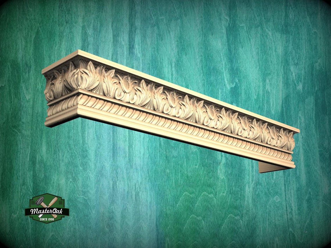 Elegant Wooden Curtain Cornice With Classic Ornamentation — Luxurious ...