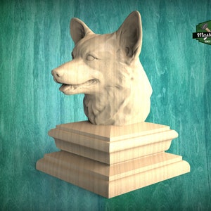 Corgi Bust Made of Wood, Unpainted, Corgi Wooden Finial for Staircase ...