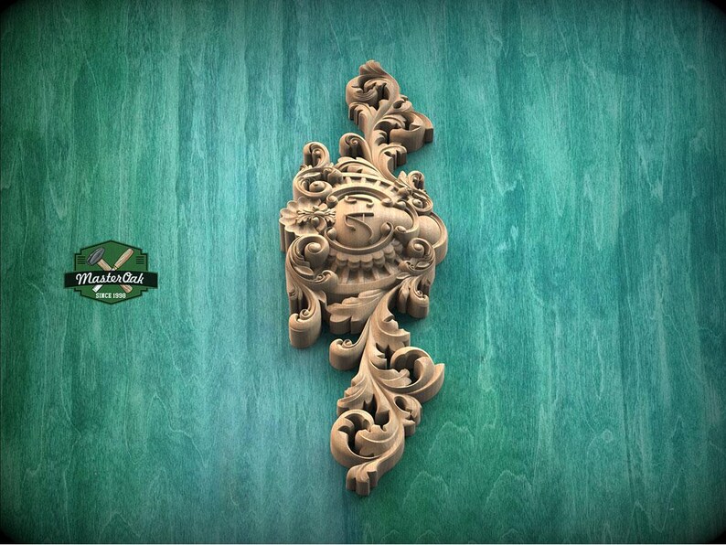 Personalized Baroque Crest With Cartouche – Ornate Carved Wood Applique ...