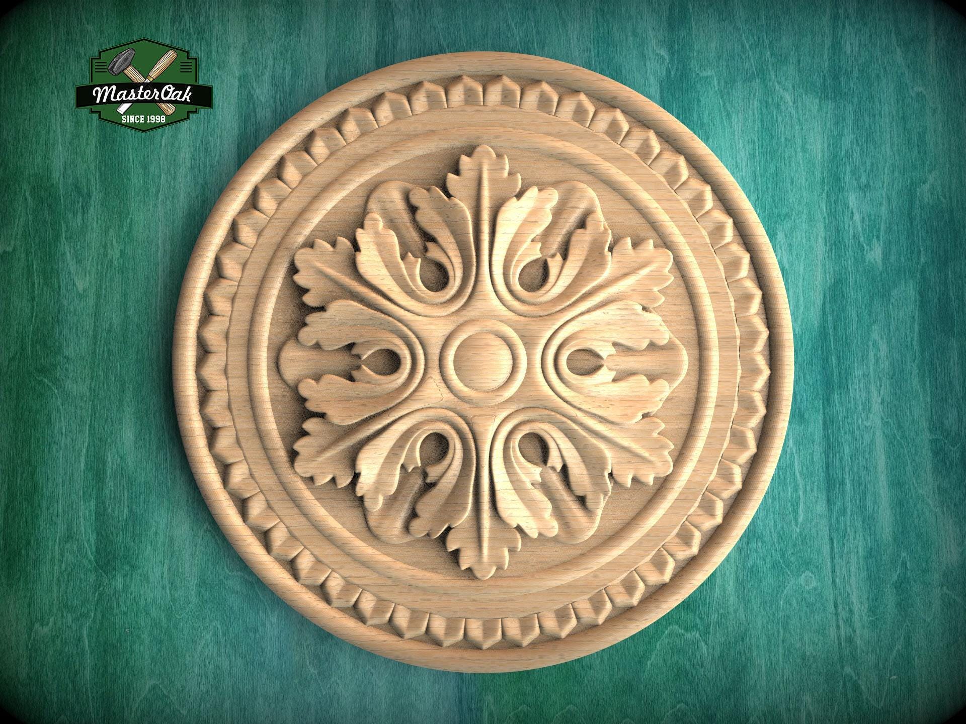 Renaissance Rosette: Carved Wooden Emblem, 1 Pc, Unpainted, Decorative ...