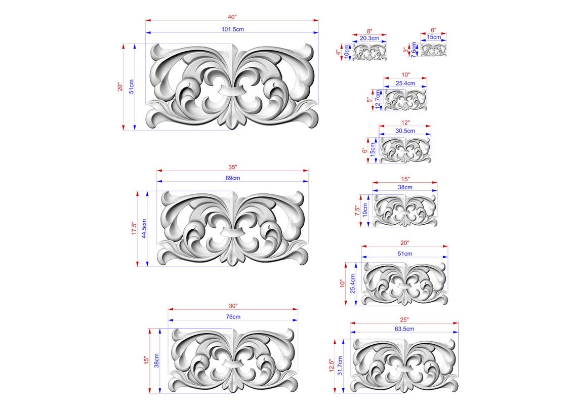 Elegant Floral Scrollwork Carved Wooden Onlay, 1pc, Unpainted ...