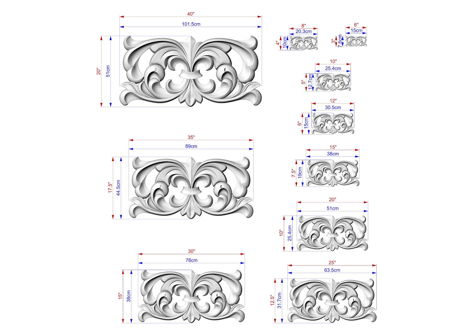 Elegant Floral Scrollwork Carved Wooden Onlay, 1pc, Unpainted ...