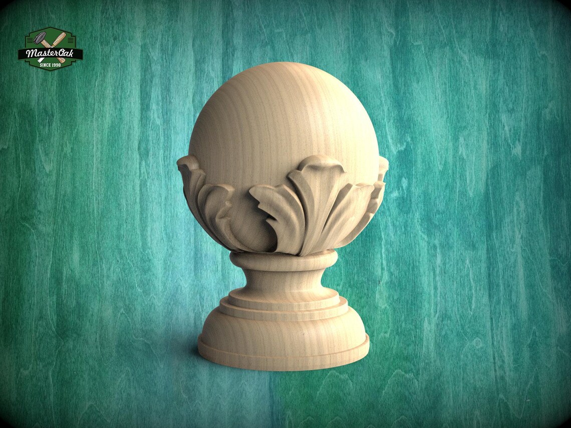 Wooden Round Newel Cap With Acanthus Carving – Finial Post Cap for ...