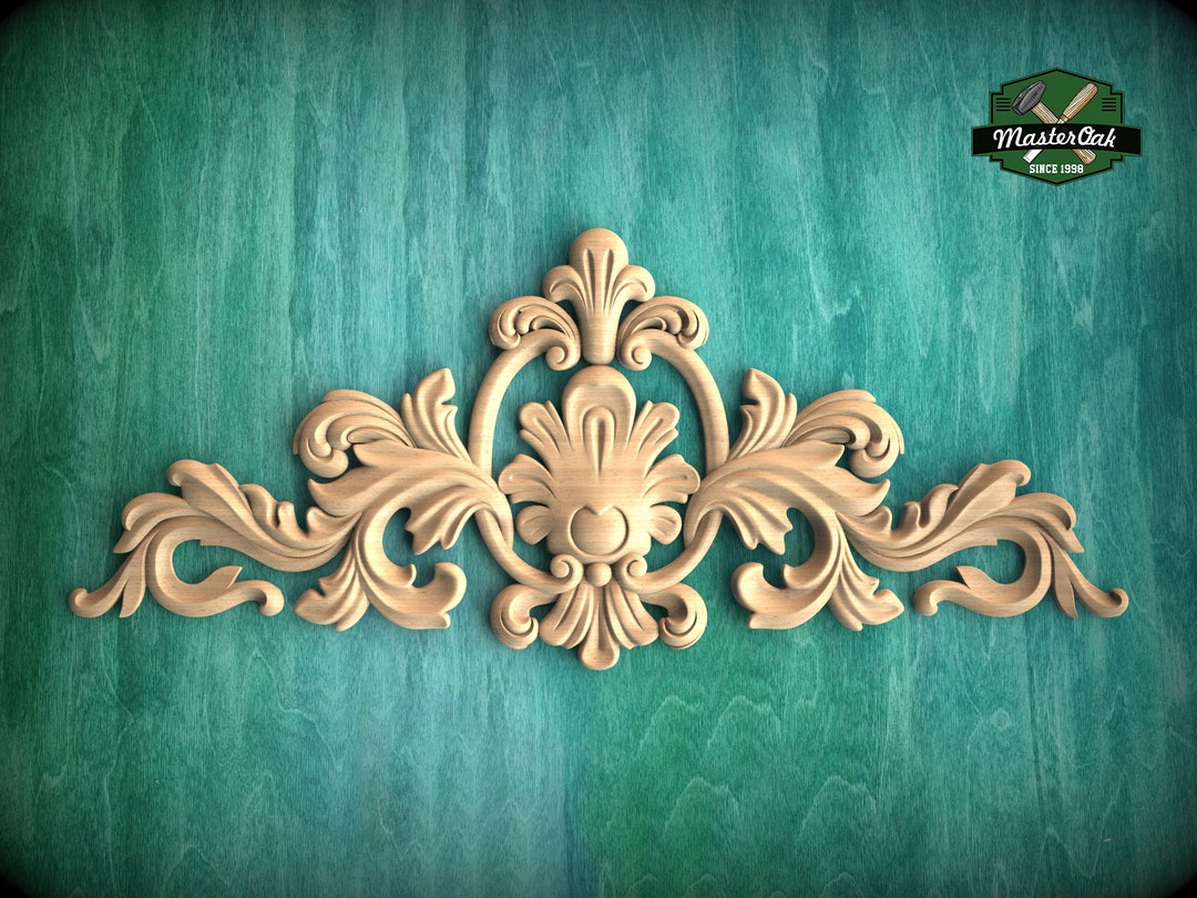 Decorative Onlay With Fleuron, Wood Carving, Unpainted, 1pc, Home Wall ...