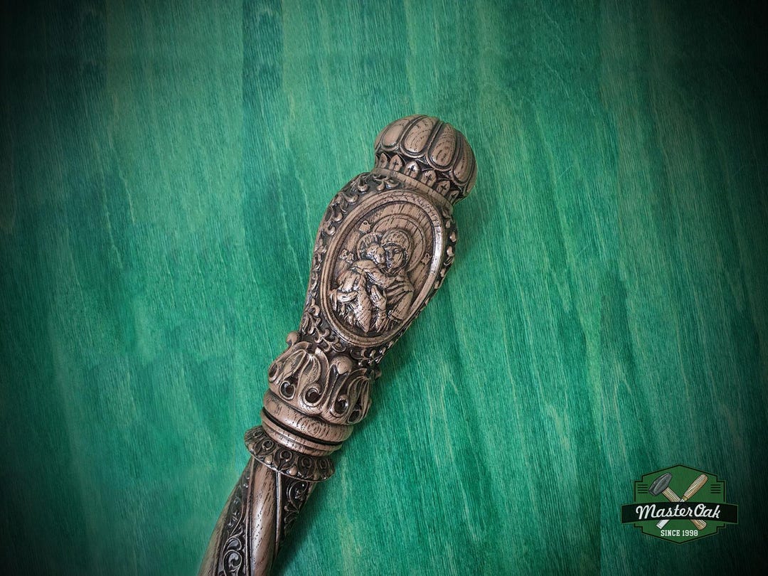 Wooden Walking Stick – Carved Religion Cane With Virgin and Child ...