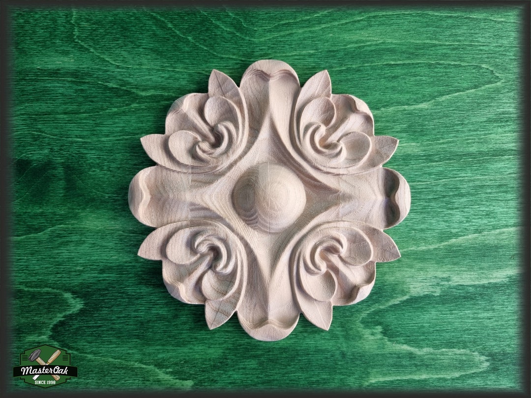 Carved Flower Unpainted, 1 Piece, Home Wall Embellishments, Wood Onlays ...